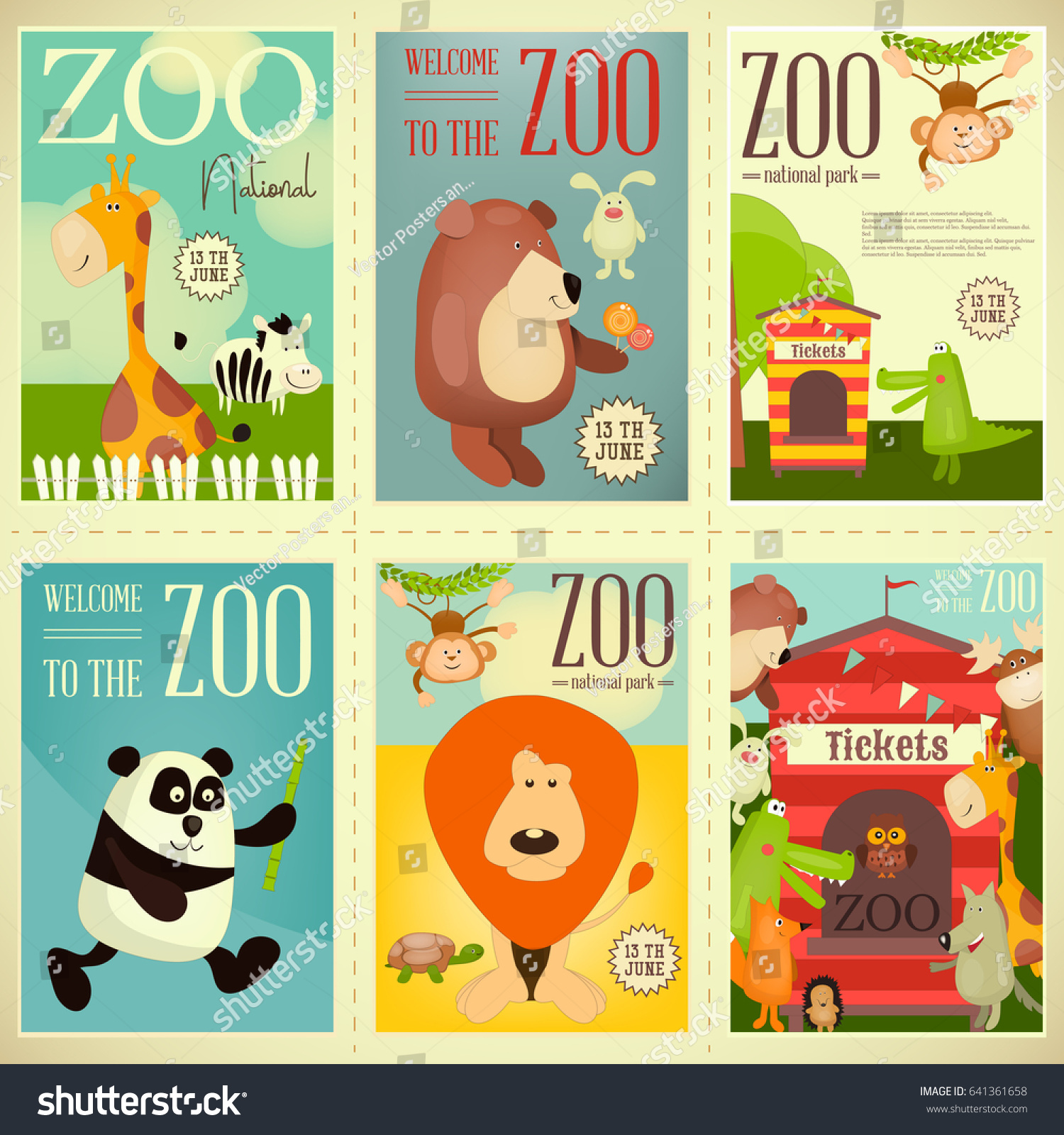 Zoo Park Posters Set Vector Illustration Stock Vector (Royalty Free ...