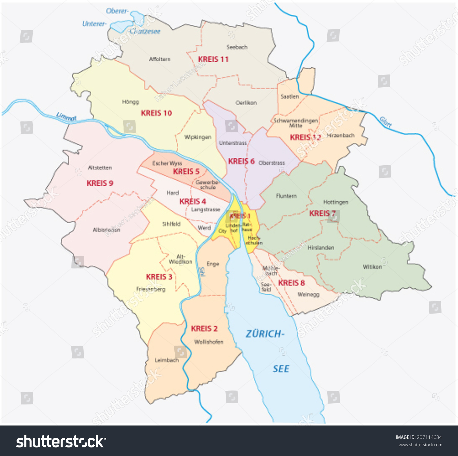 Zurich Administrative Map: เวกเตอร์สต็อก (ปลอดค่าลิขสิทธิ์) 207114634 ...